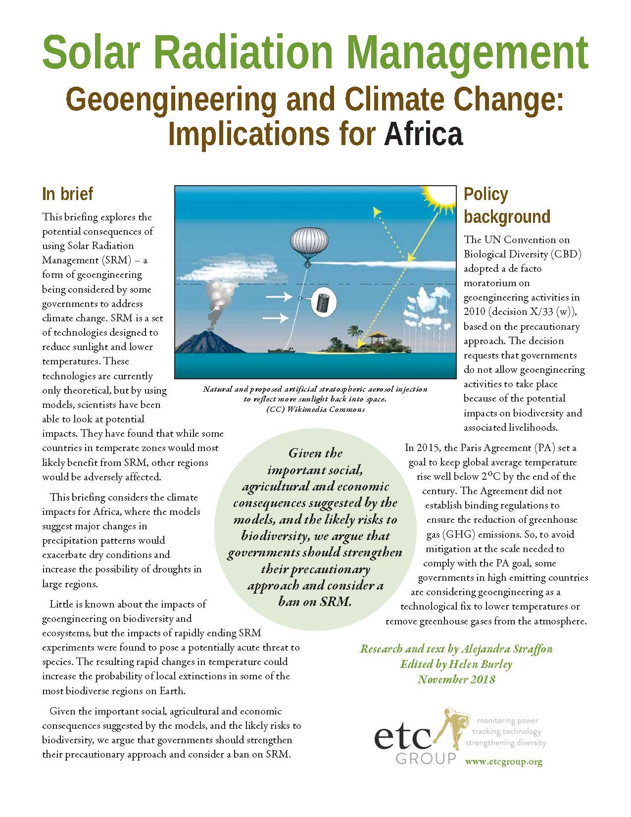 Solar Radiation Management - Implications for Africa | ETC Group