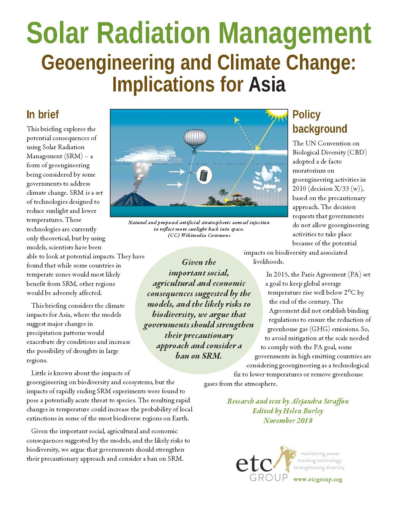 Solar Radiation Management - Implications for Asia | ETC Group