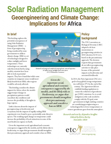 Solar Radiation Management - Implications for Africa | ETC Group
